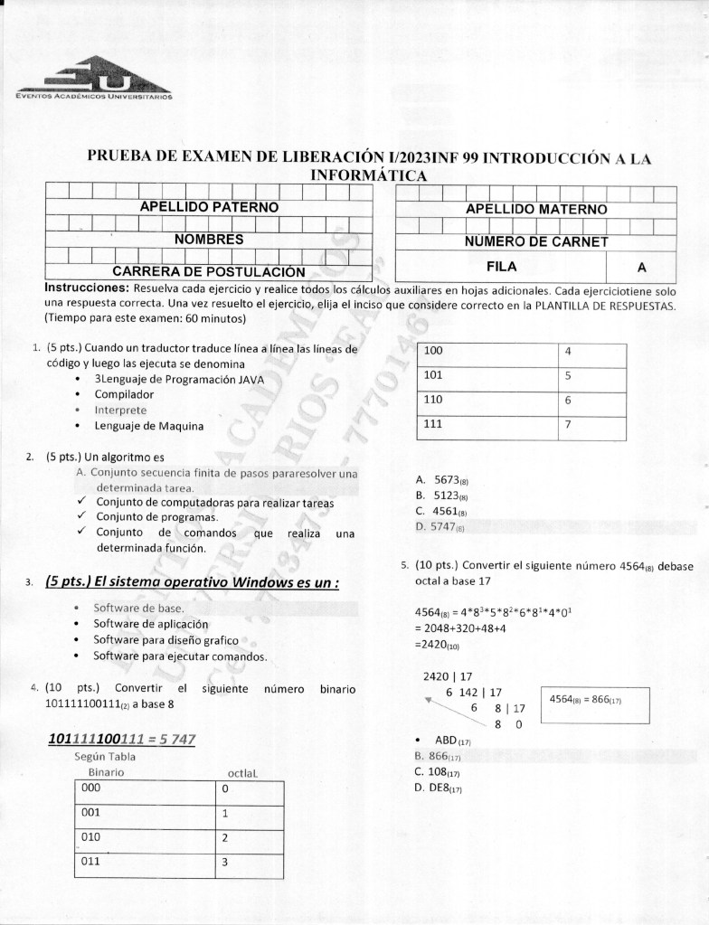 UMSA-Informática, (exámenes pasados) 2021-2025 – sitio99